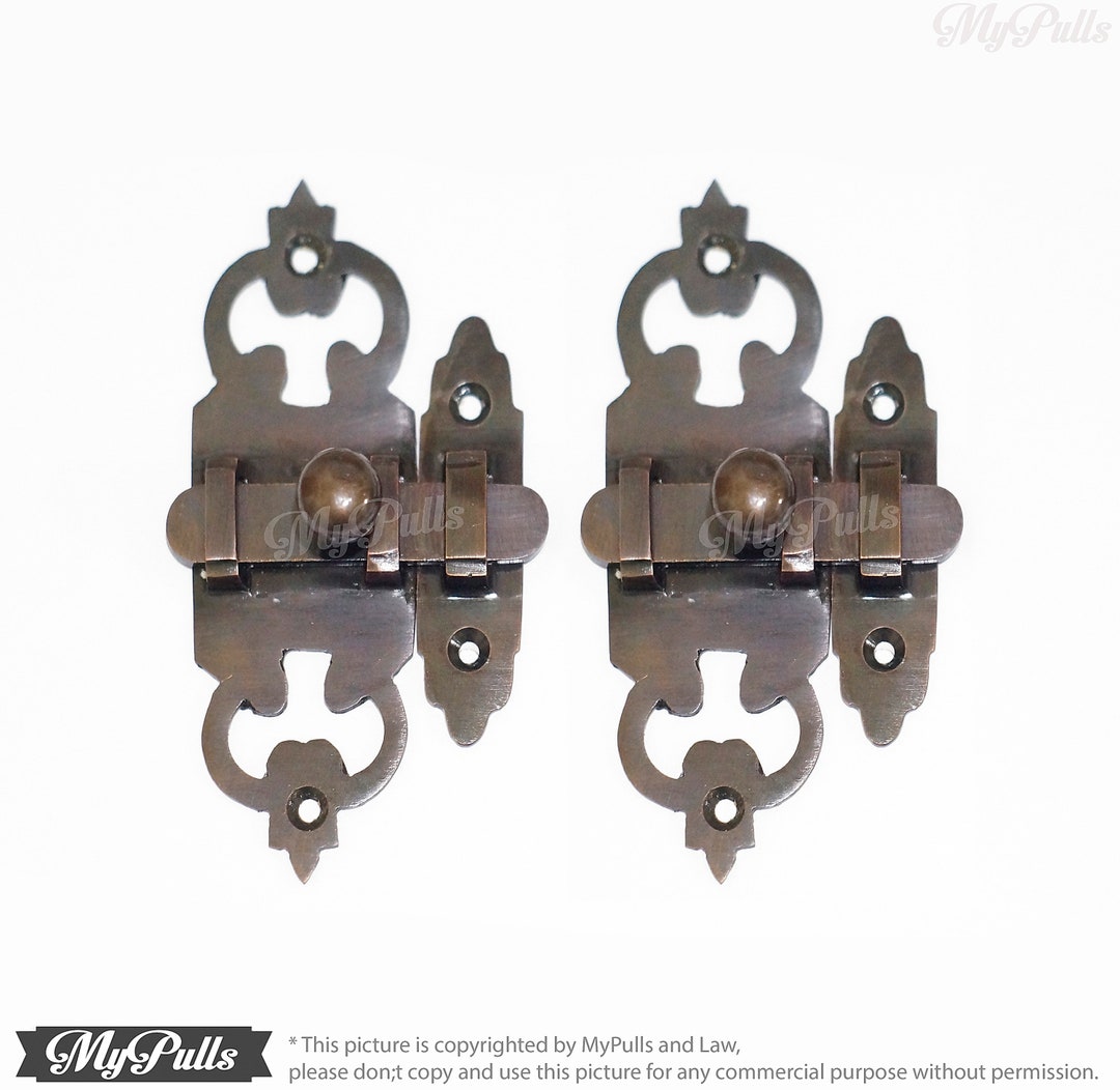 Set of 2 Pcs Solid Brass Classic LATCH Lock Slot Dark Brown Finish ...