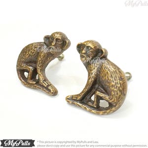 2 Pairs SOLID BRASS Monkey Park Animal Knobs Cabinet Drawer Handle ...