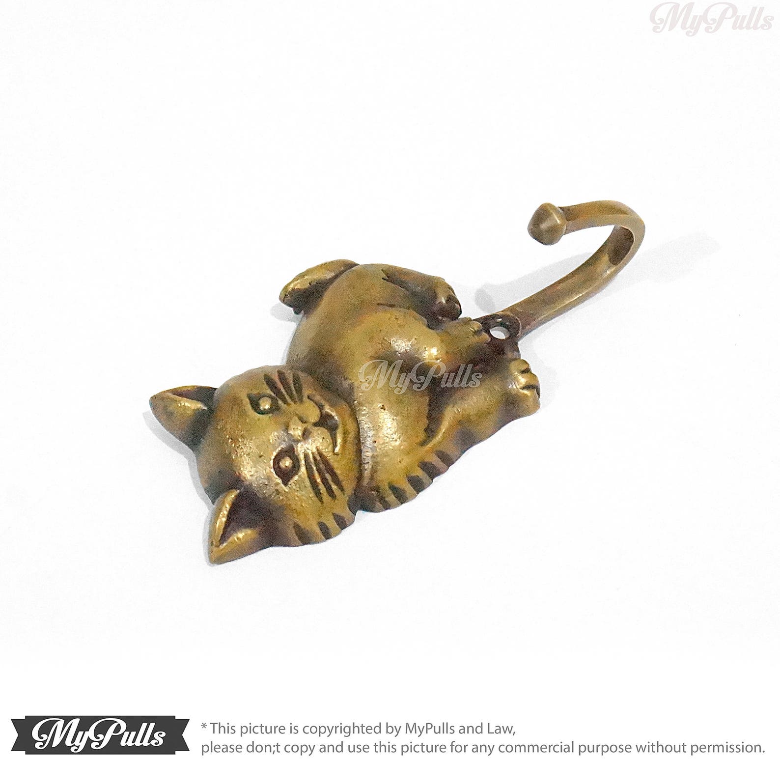 Pair Set of 2 Pcs Solid Brass Kitten Cute Cat Wall Hook Animal Pets ...