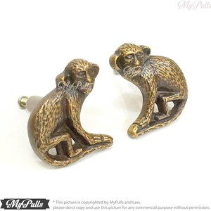 2 Pairs SOLID BRASS Monkey Park Animal Knobs Cabinet Drawer Handle ...