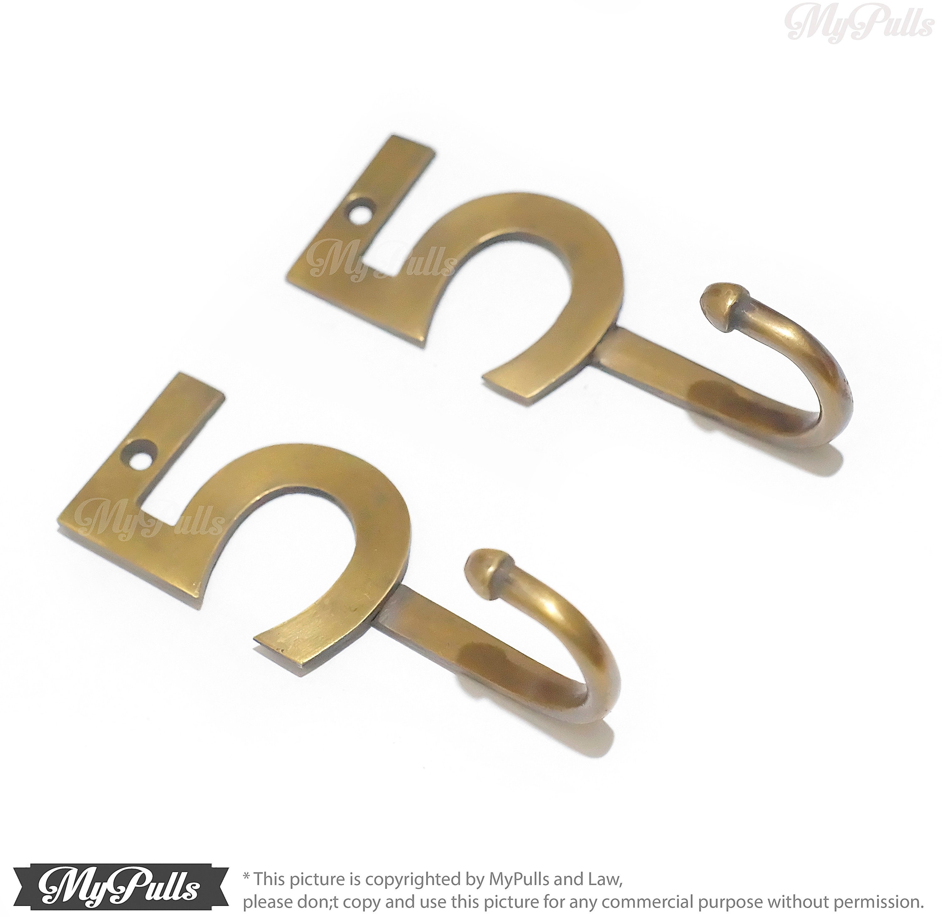 Solid Brass Lucky Number 5 Five Wall Hook, Strong Brass Coat Hook, Hat ...