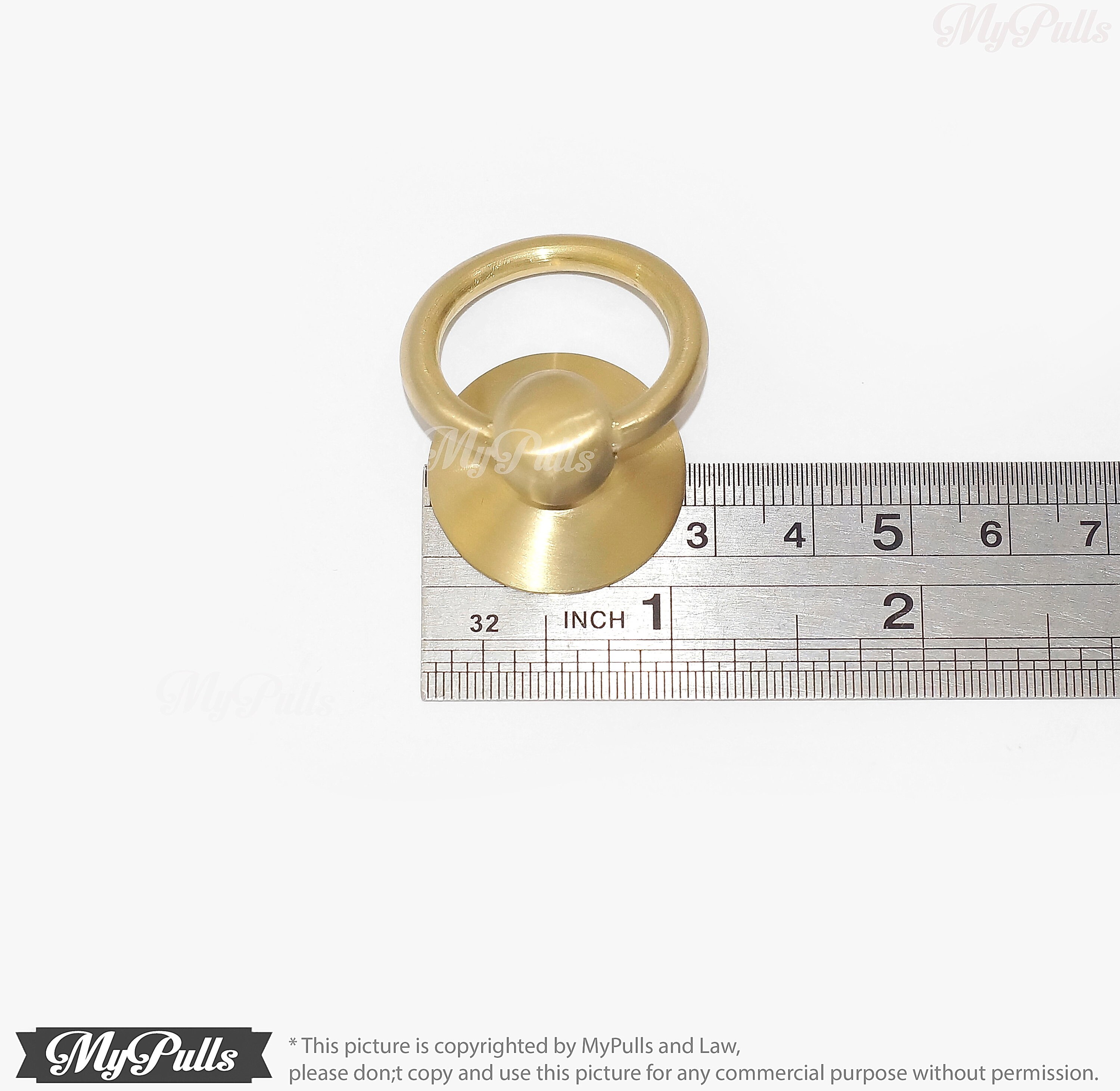 Brushed Brass Round Ring Pulls Cabinet Drawer Dresser Solid Brass Knob ...