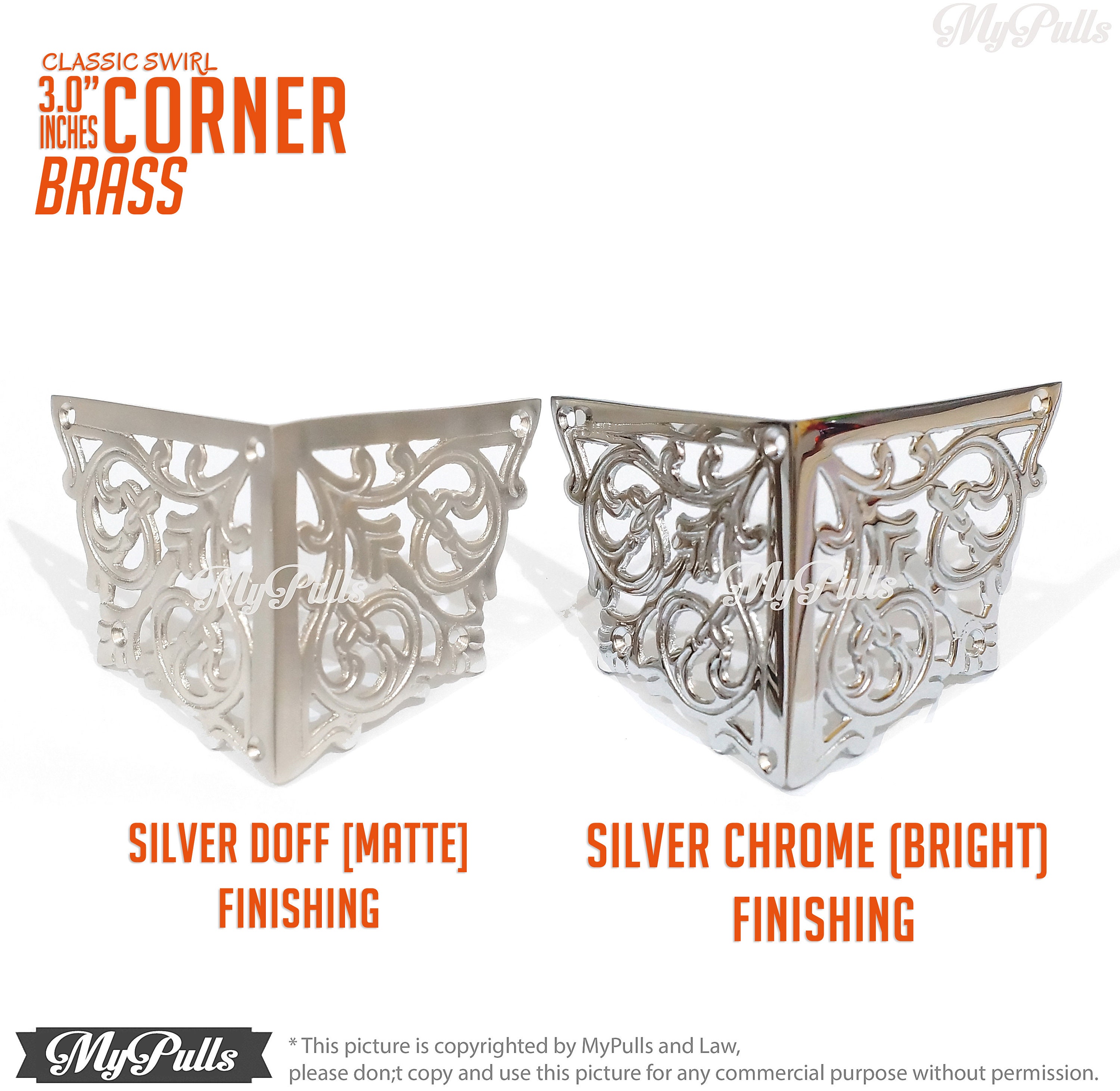 3.00" Silver Brass Corner Trunk Victorian Swirl Chrome Table Box ...