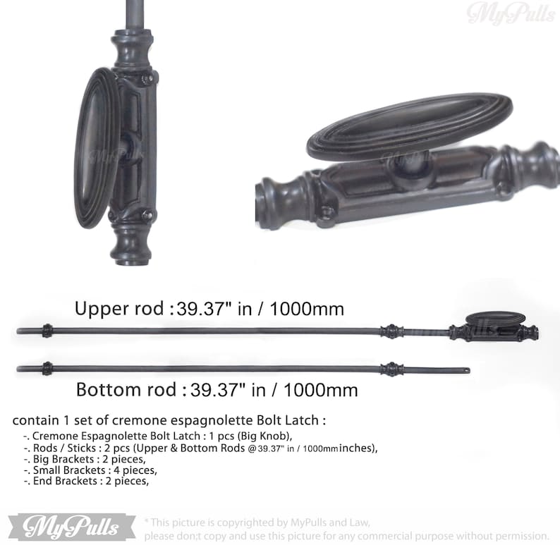 Solid Brass French Cremone Espagnolette Bolt Latch Black Matte Doff ...