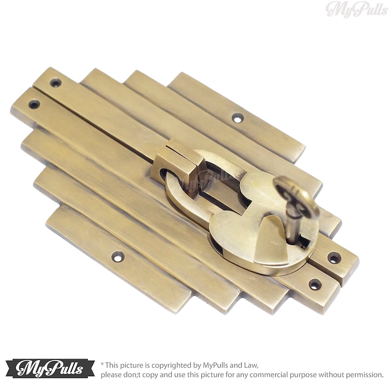 7.55" in Solid Brass Asian Bamboo Latch Door Safe Latch Lock With Old ...