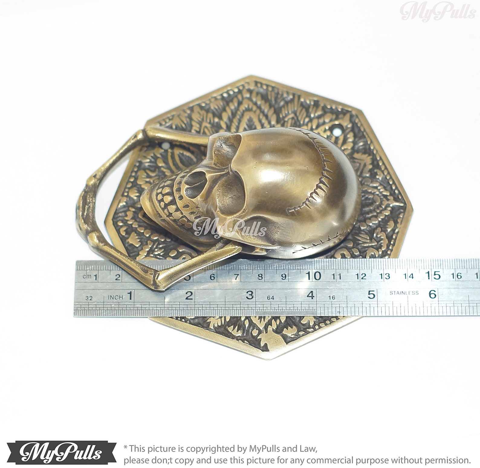 5.62" Brass Skull Head Bone Door Knocker | Retro Brass Door Knocker ...
