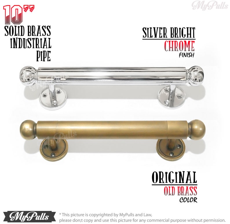 10.23" in Set 2 Pcs Solid Brass Industrial Pipe Door Handle Pulls ...