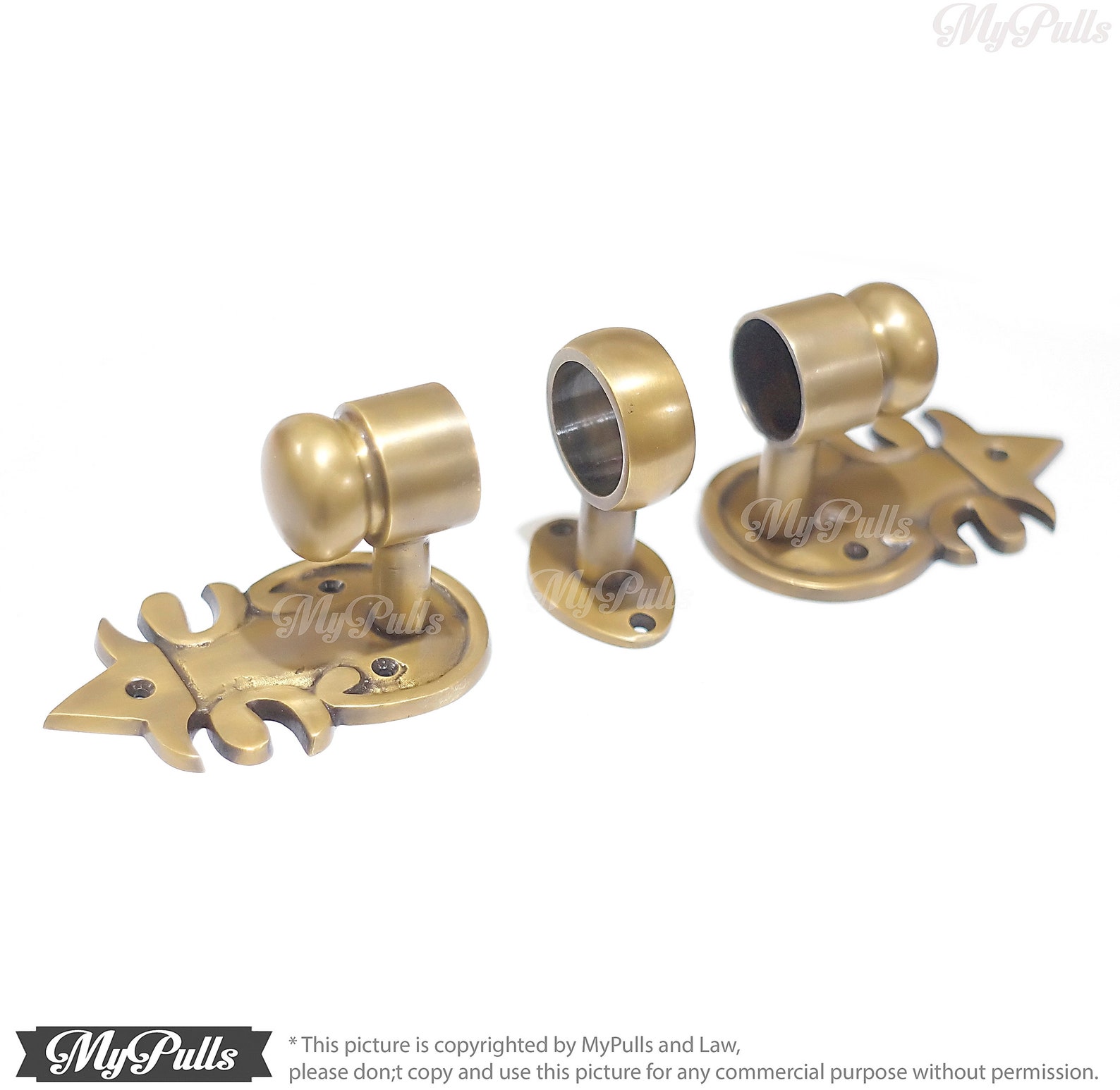 Set Solid Brass Classic Curtain Rods Finials Final Holder Double ...