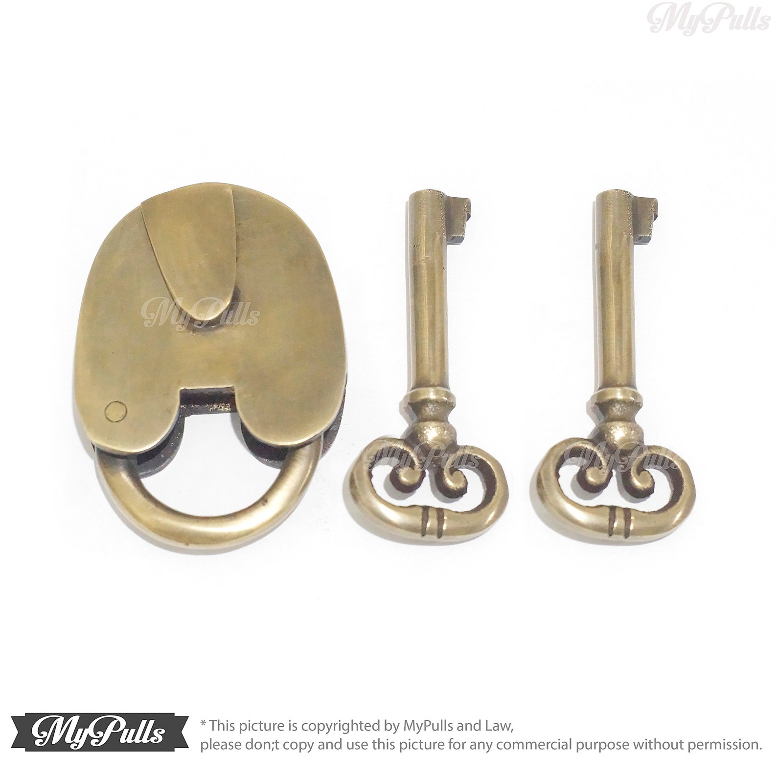 FREE SHIPPING - Solid Brass Round Hook Padlock With Skeleton Keys - Un ...