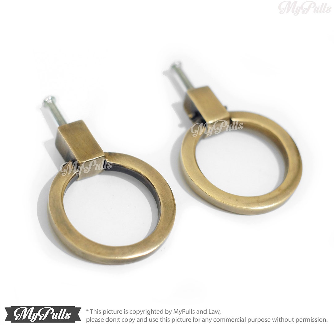 Lot of 2 Pcs Solid Brass Round Ring Pull Knobs | Western Retro Cabinet ...