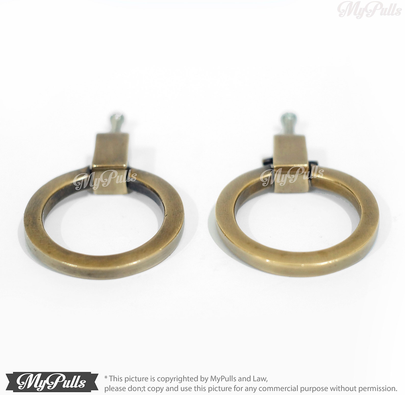 Lot of 2 Pcs Solid Brass Round Ring Pull Knobs | Western Retro Cabinet ...