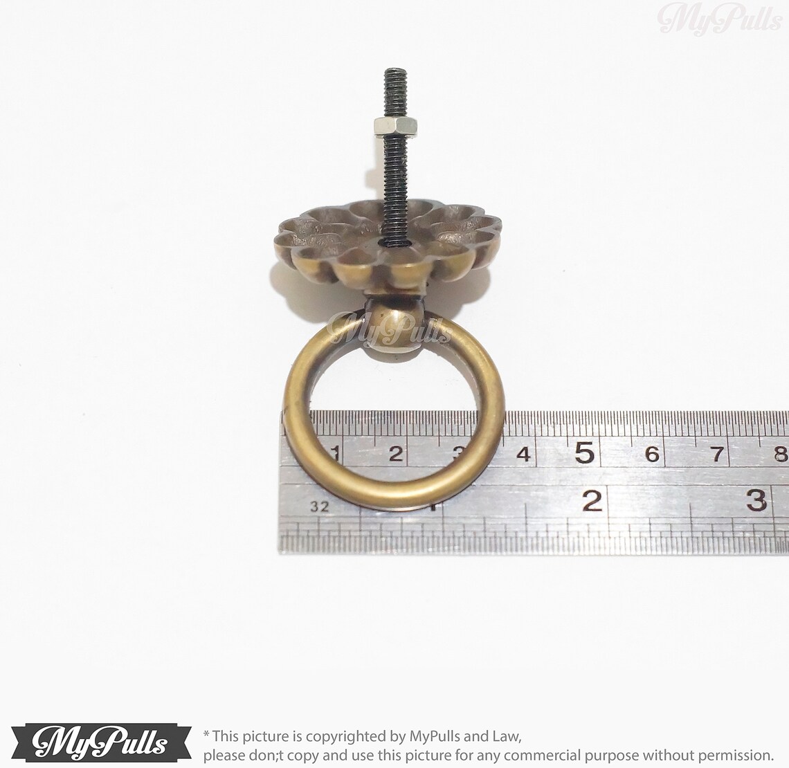 1.37" Set of 4 Pcs Solid Brass Retro Flower Ring Pull Knobs | Brass ...