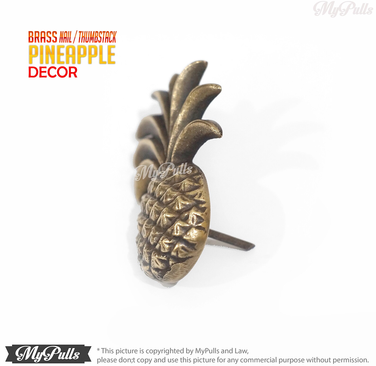 2.48" Solid Brass PINEAPPLE Thumbtack Nail Decor | Decorative ...