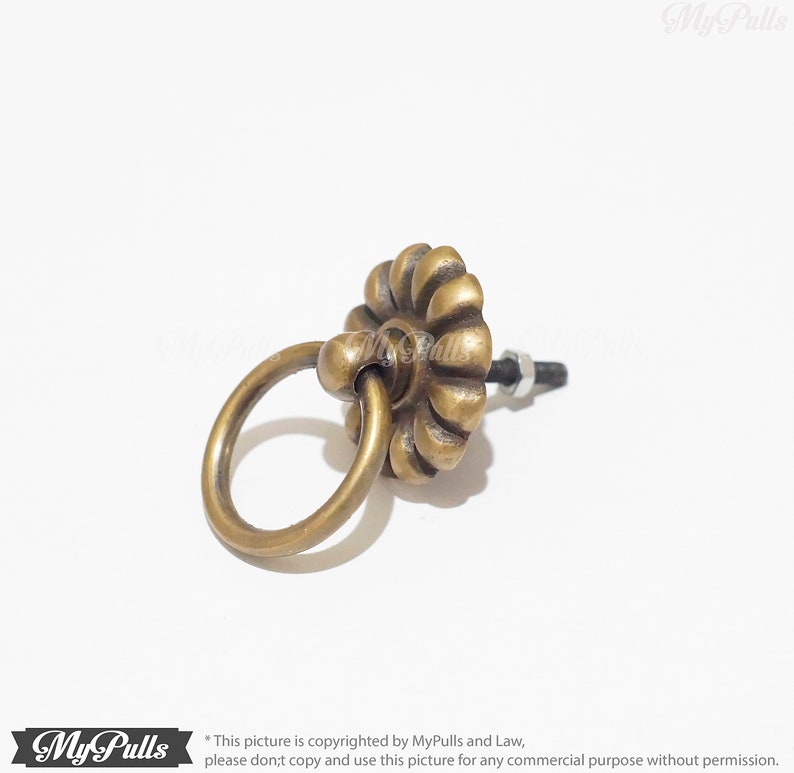 1.37" Set of 4 Pcs Solid Brass Retro Flower Ring Pull Knobs | Brass ...