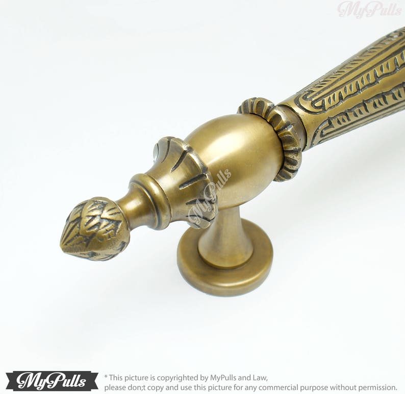 17.91" in Pair Solid Brass Retro Door Handle | Lotus Front Entry Door ...