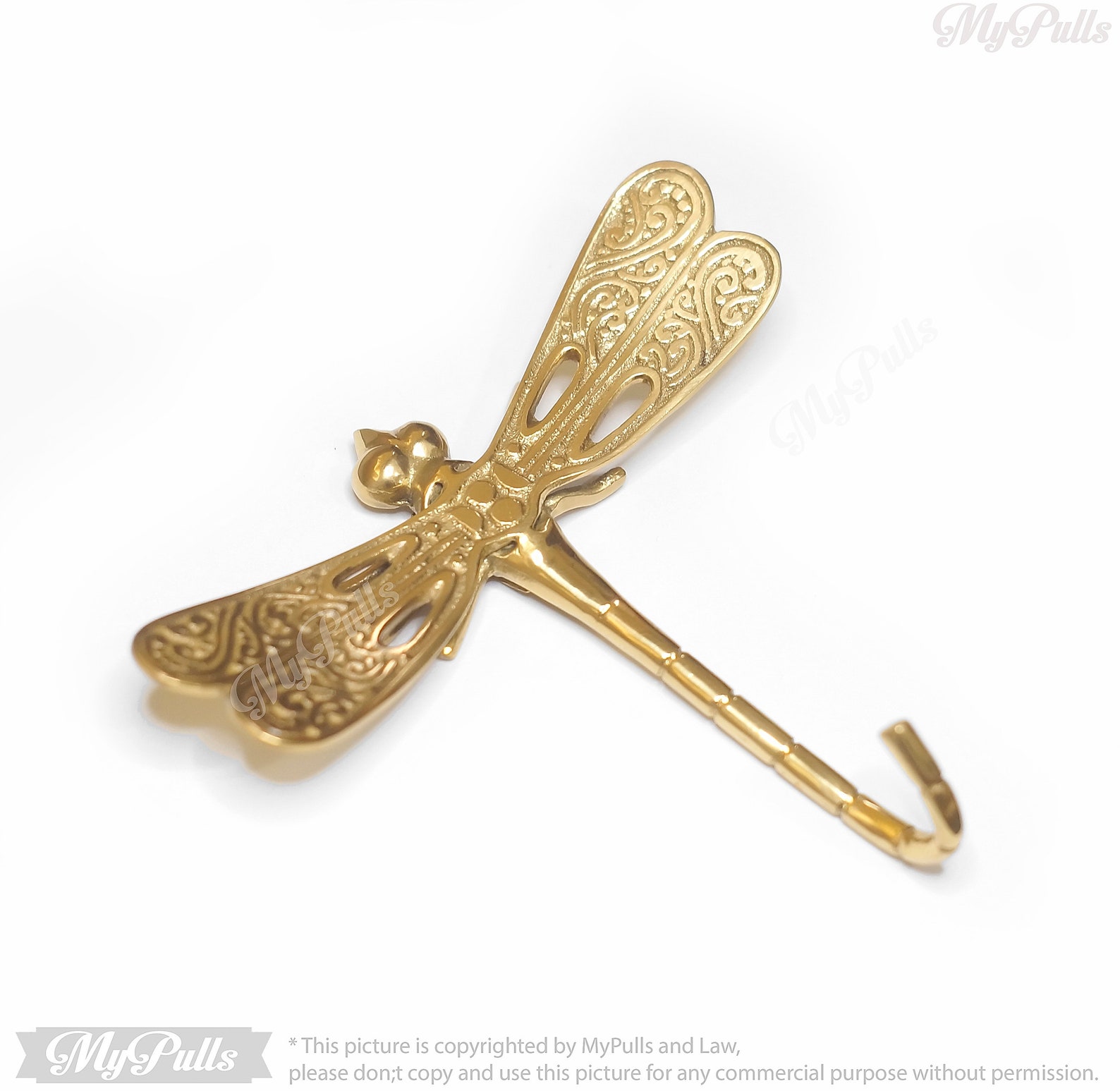 5.43" Inches Solid Brass Dragonfly Wall Hook Gold Color Strong Wall ...