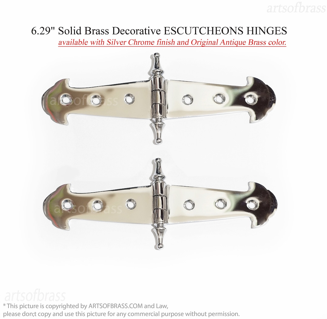Solid Brass Decorative Hinges Medieval Escutcheons - 6.29" Hinges Set ...