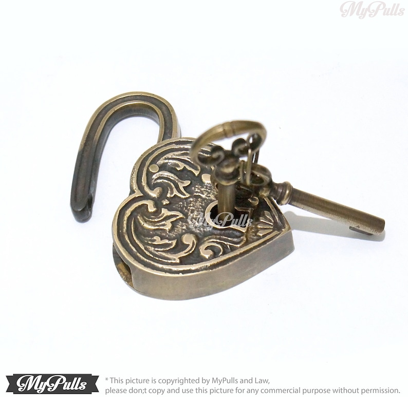Solid Brass Engraved Heart Love Lock With Skeleton Keys - Etsy