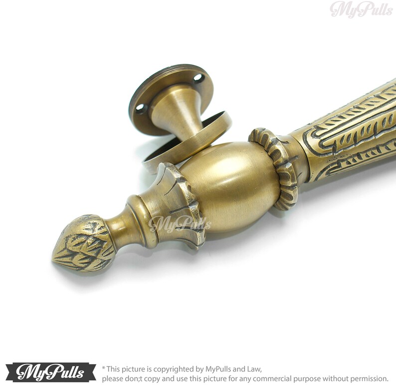 17.91" in Pair Solid Brass Retro Door Handle | Lotus Front Entry Door ...
