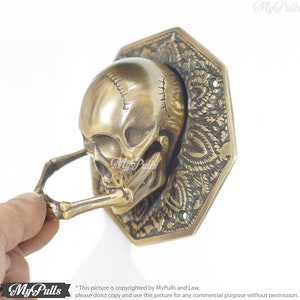 5.62" Brass Skull Head Bone Door Knocker | Retro Brass Door Knocker ...