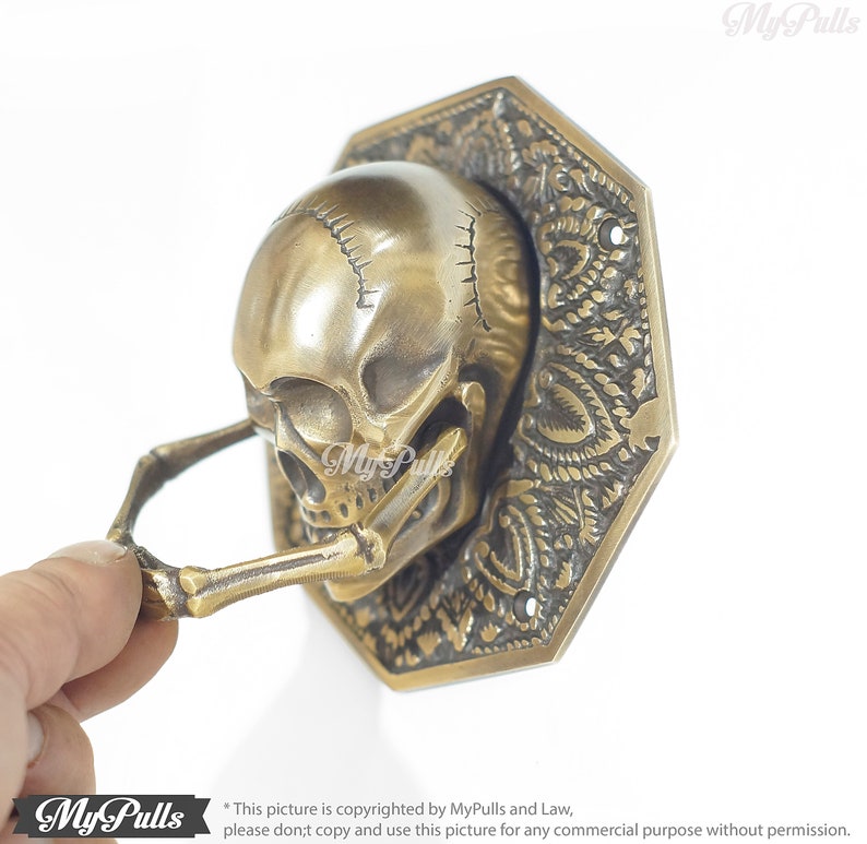 5.62" Brass Skull Head Bone Door Knocker | Retro Brass Door Knocker ...