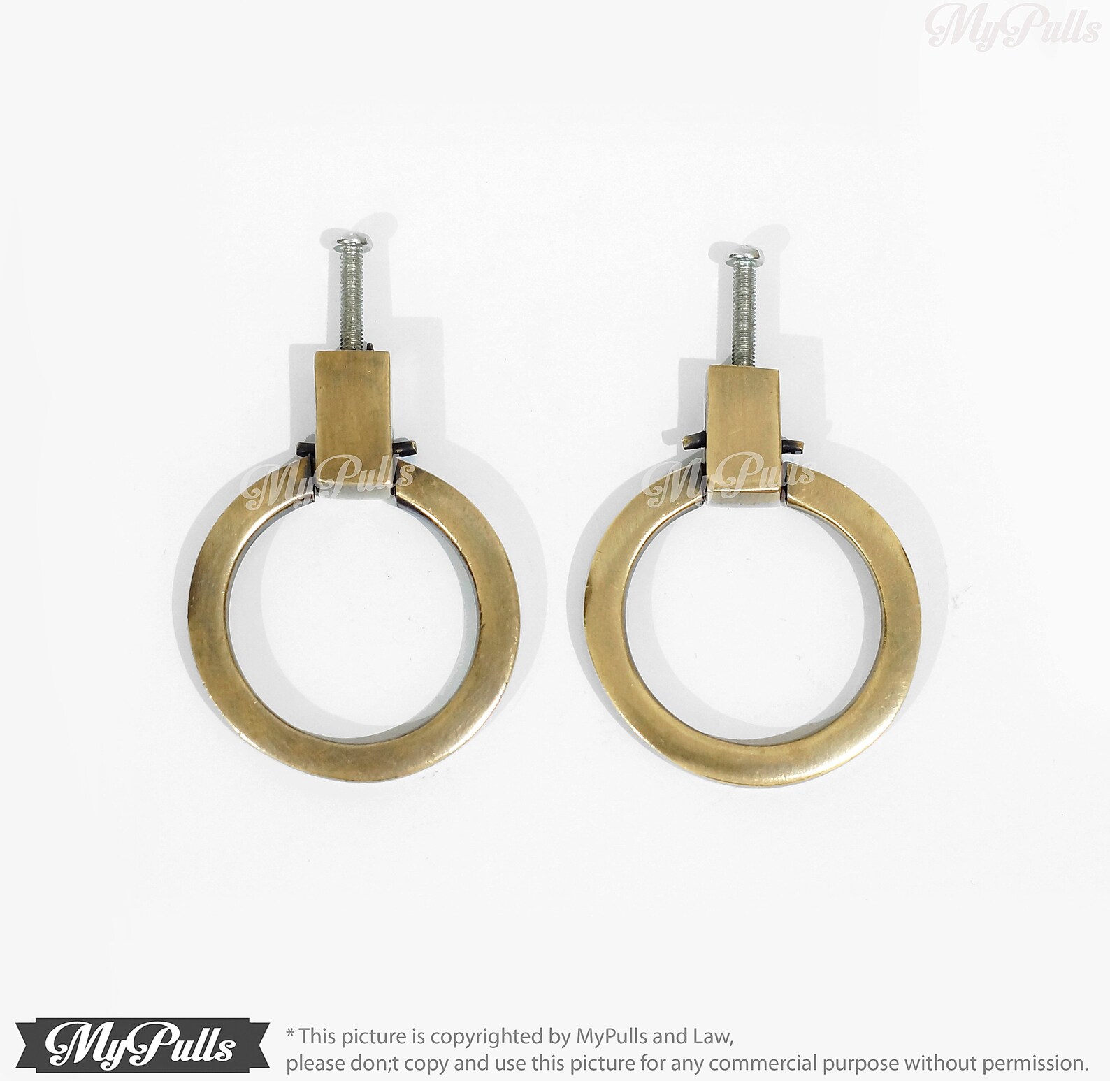Lot of 2 Pcs Solid Brass Round Ring Pull Knobs | Western Retro Cabinet ...