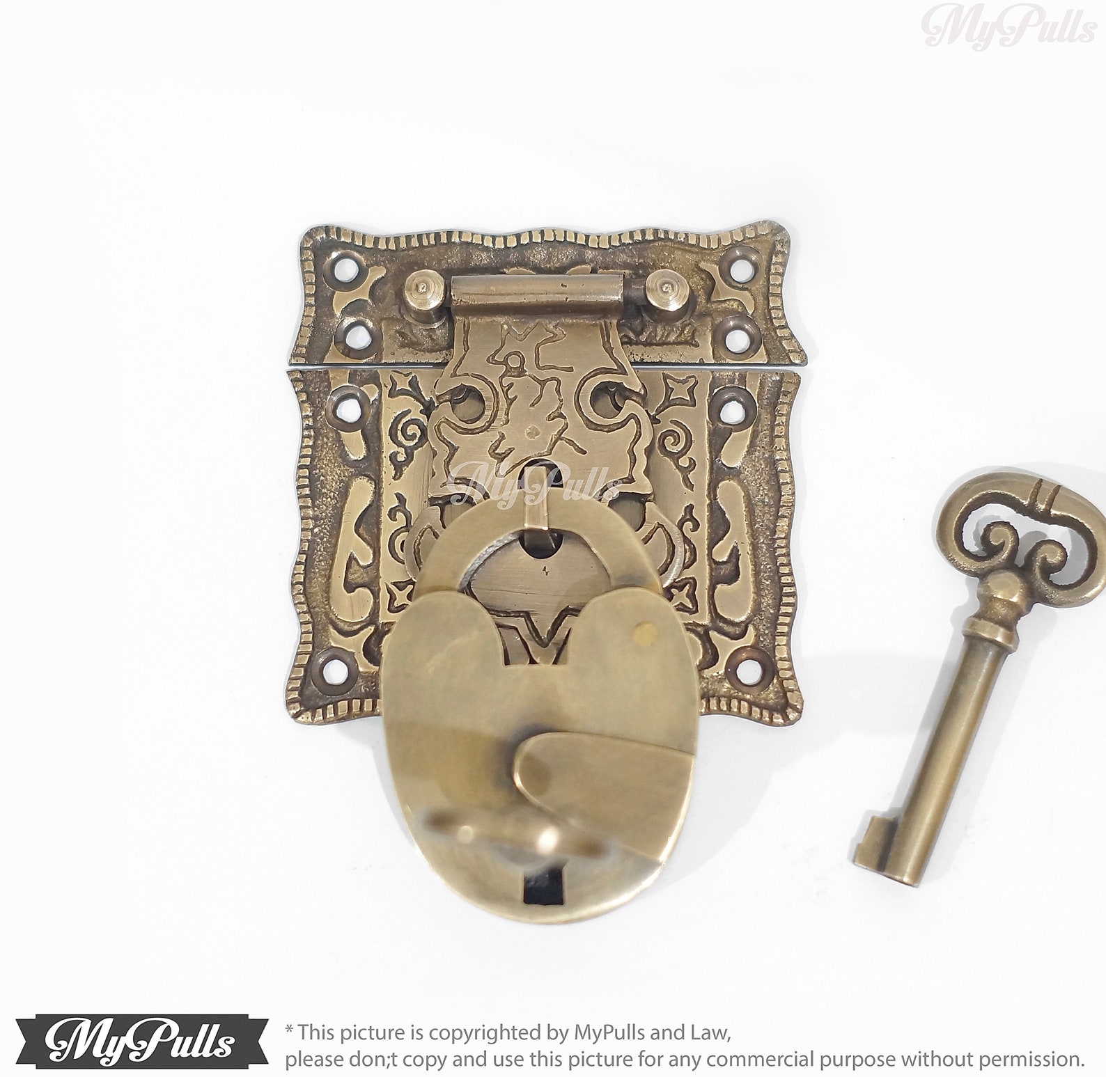 Solid Brass Old Padlock and Engraved Latch | Classic Cabinet, Box Brass ...