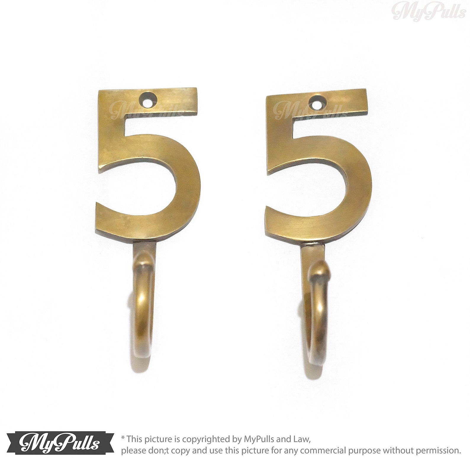 Solid Brass Lucky Number 5 Five Wall Hook, Strong Brass Coat Hook, Hat ...