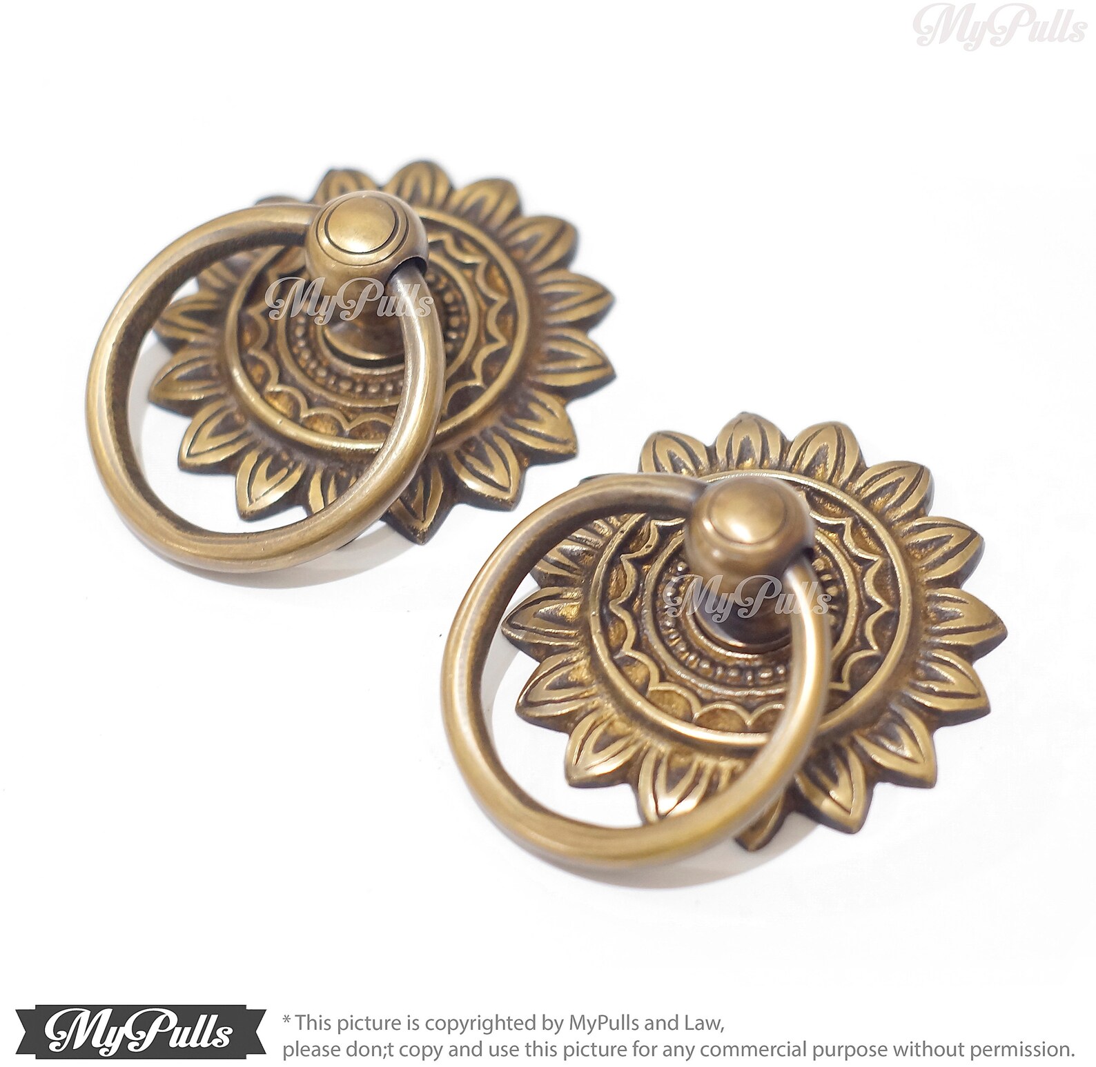 3.00 Solid Brass Sun Flower Ring Pull Knobs Retro | Etsy