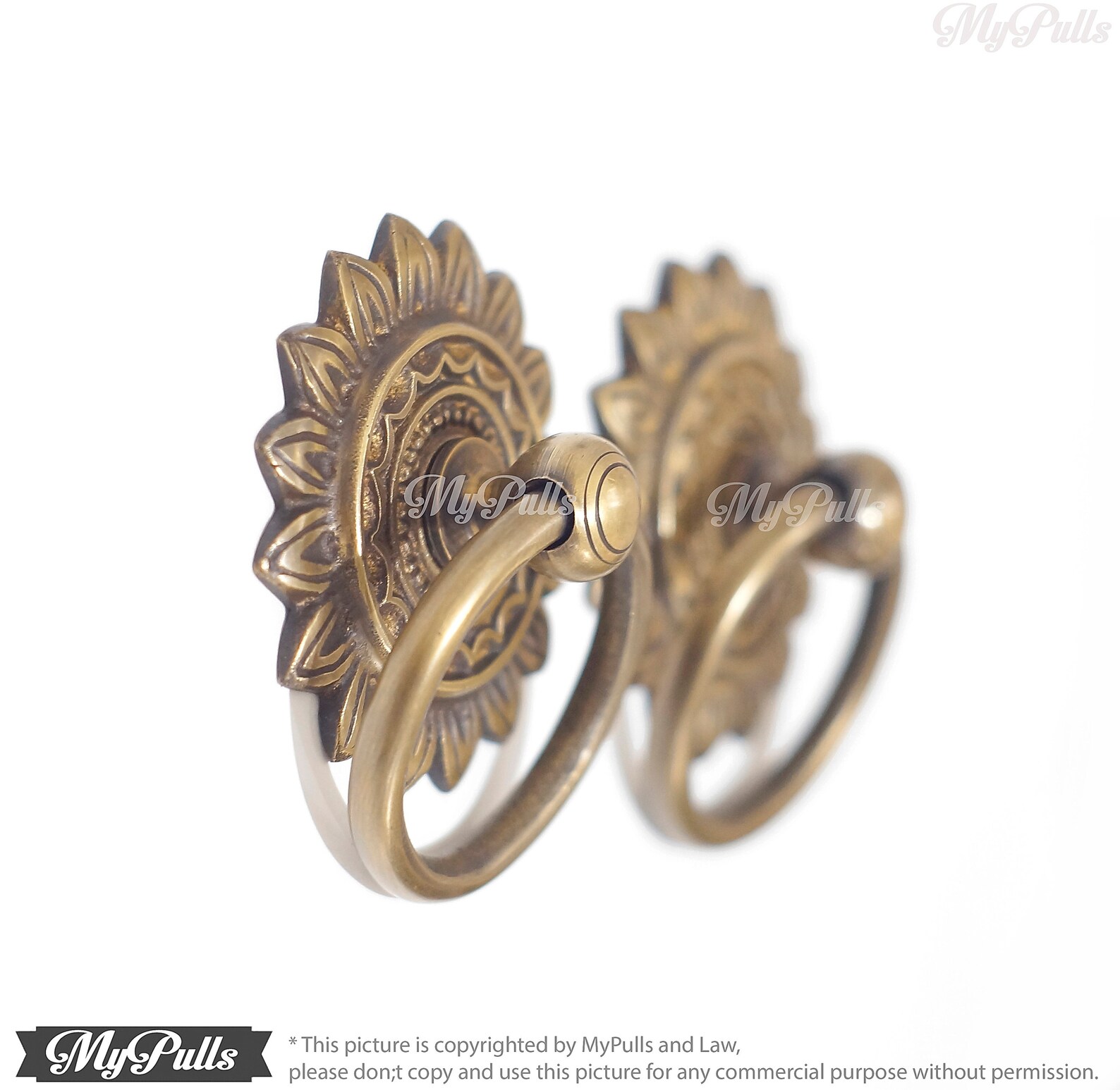 3.00 Solid Brass Sun Flower Ring Pull Knobs Retro - Etsy