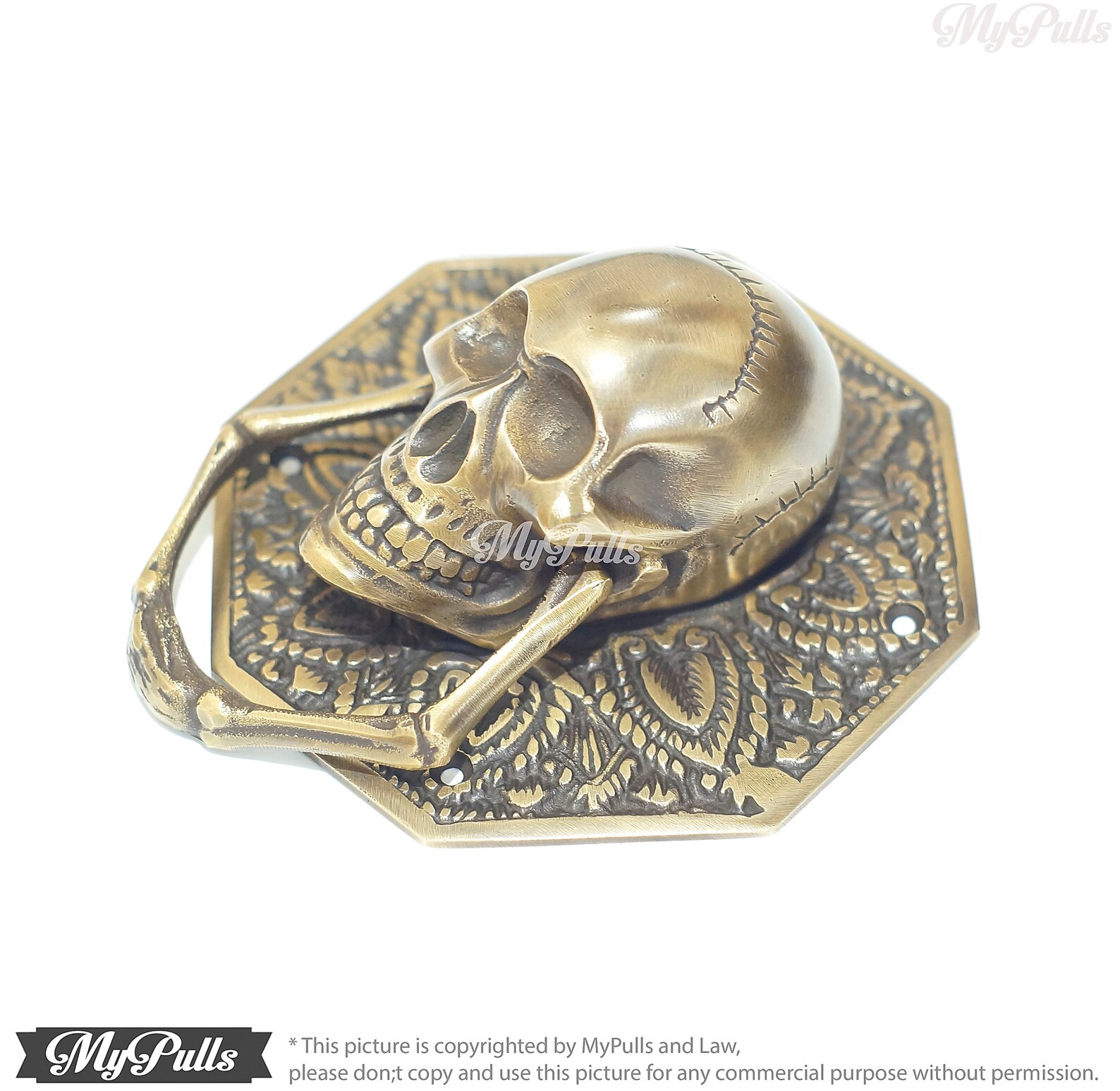 5.62" Brass Skull Head Bone Door Knocker | Retro Brass Door Knocker ...