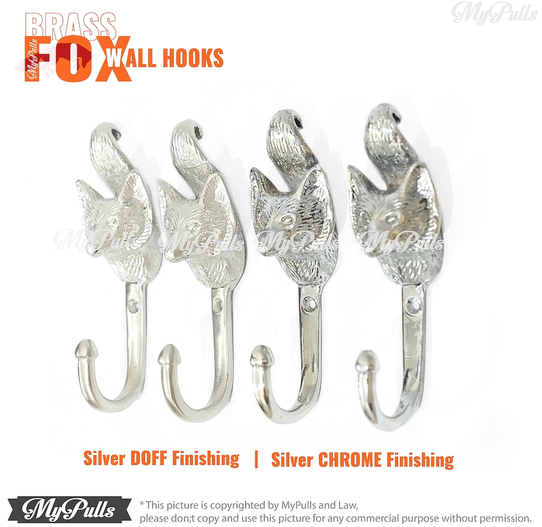 4.52" Pair Solid Brass Fox Wall Hook Woodland Strong Wall Hook Mount ...