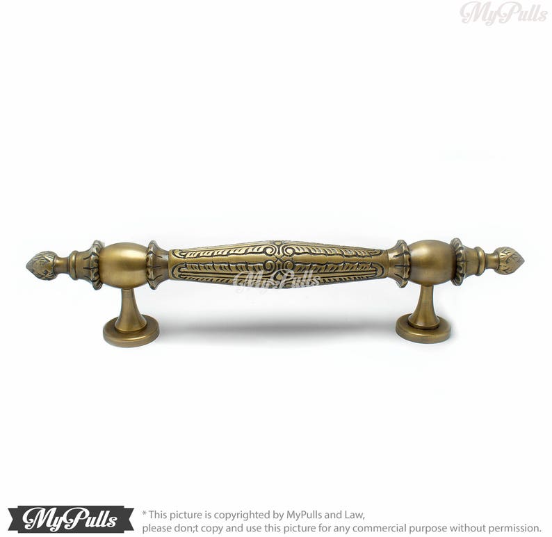 17.91" in Pair Solid Brass Retro Door Handle | Lotus Front Entry Door ...