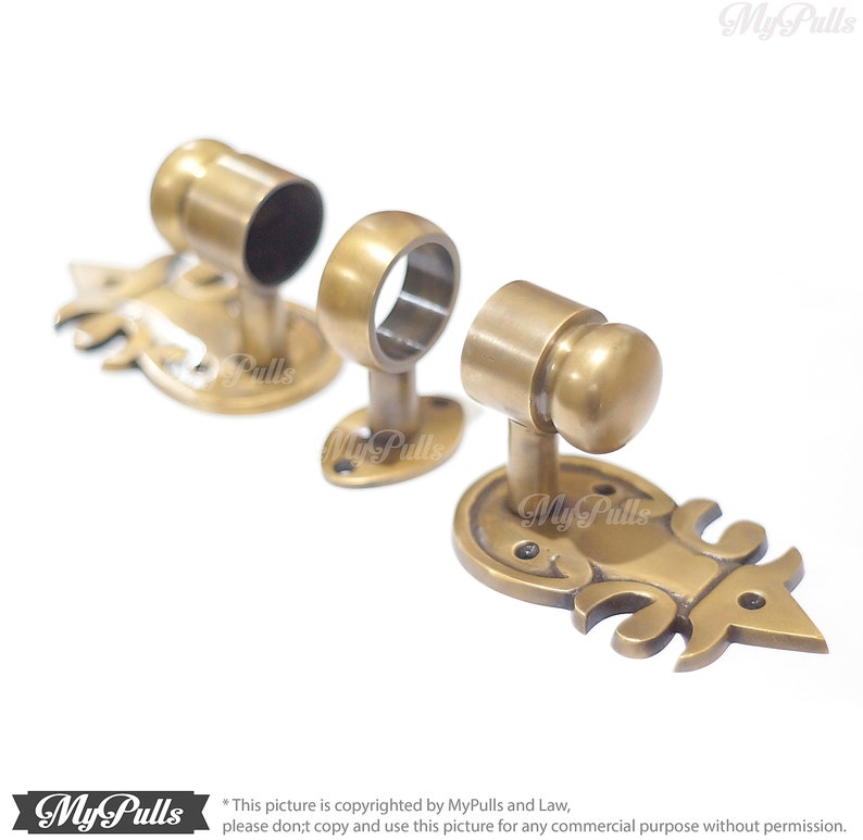 Set Solid Brass Classic Curtain Rods Finials Final Holder Etsy