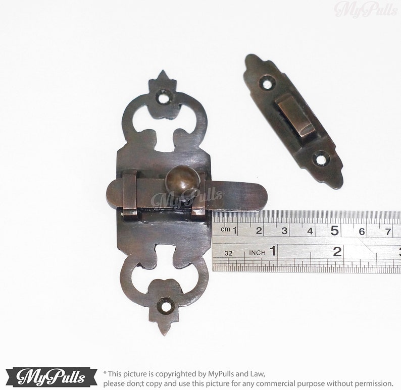 Set of 2 Pcs Solid Brass Classic LATCH Lock Slot Dark Brown - Etsy