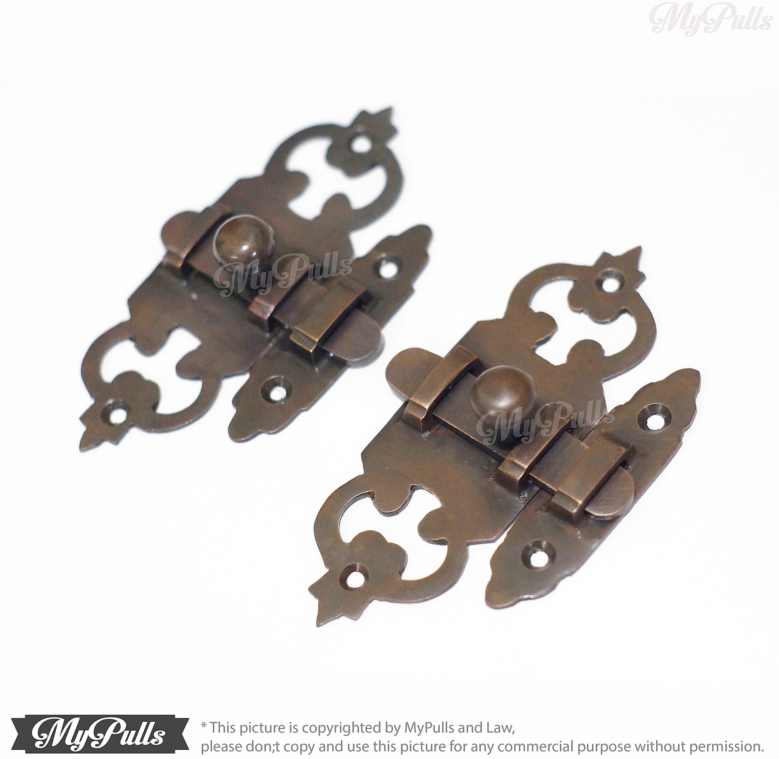 Set of 2 pcs Solid Brass Classic LATCH Lock Slot Dark Brown | Etsy