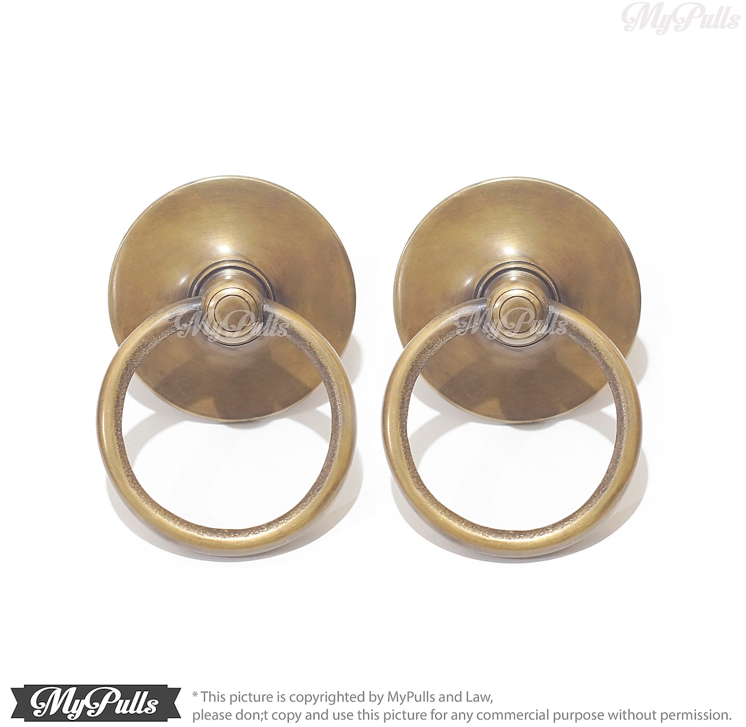 2.95" 2 Pcs Solid Brass Big Round Retro Classic Ring Pull Handle ...
