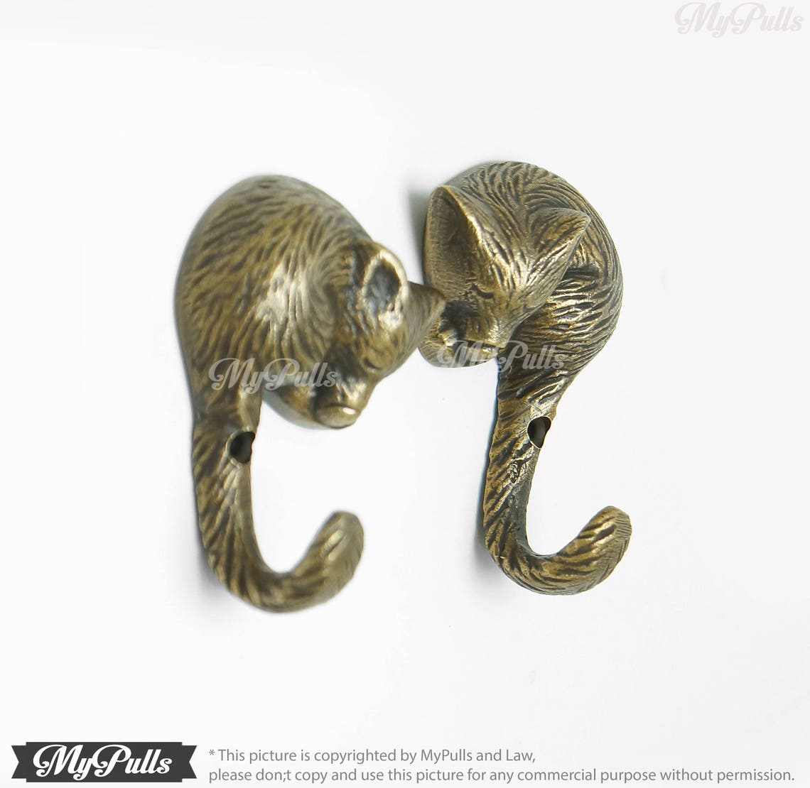 3.03" in Pair Brass Sleeping Fox Hooks Woodland Strong Wall Hook Mount ...