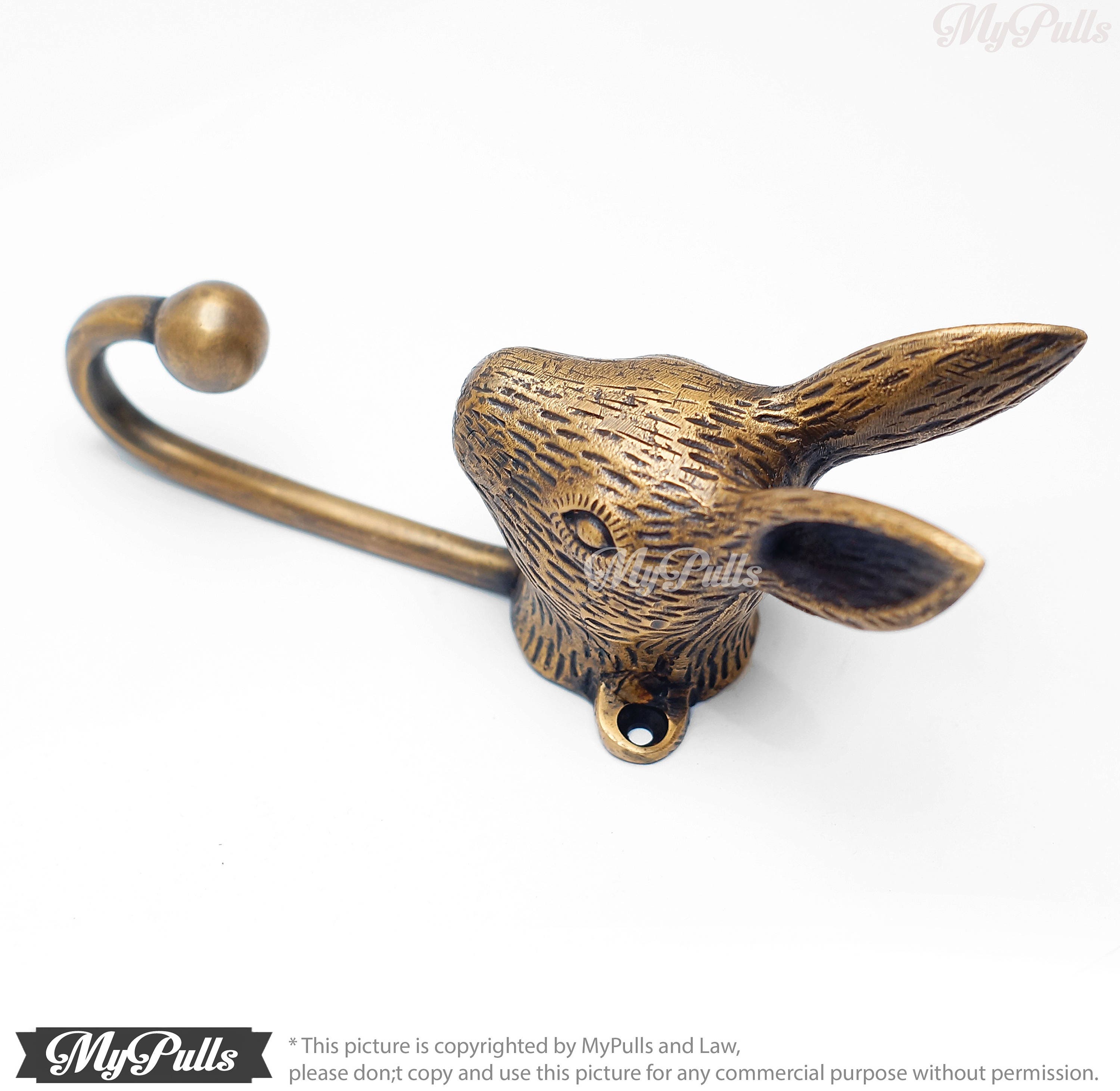6.29" Inches Solid Brass Bunny Rabbit Animal Wall Hook Strong Wall ...