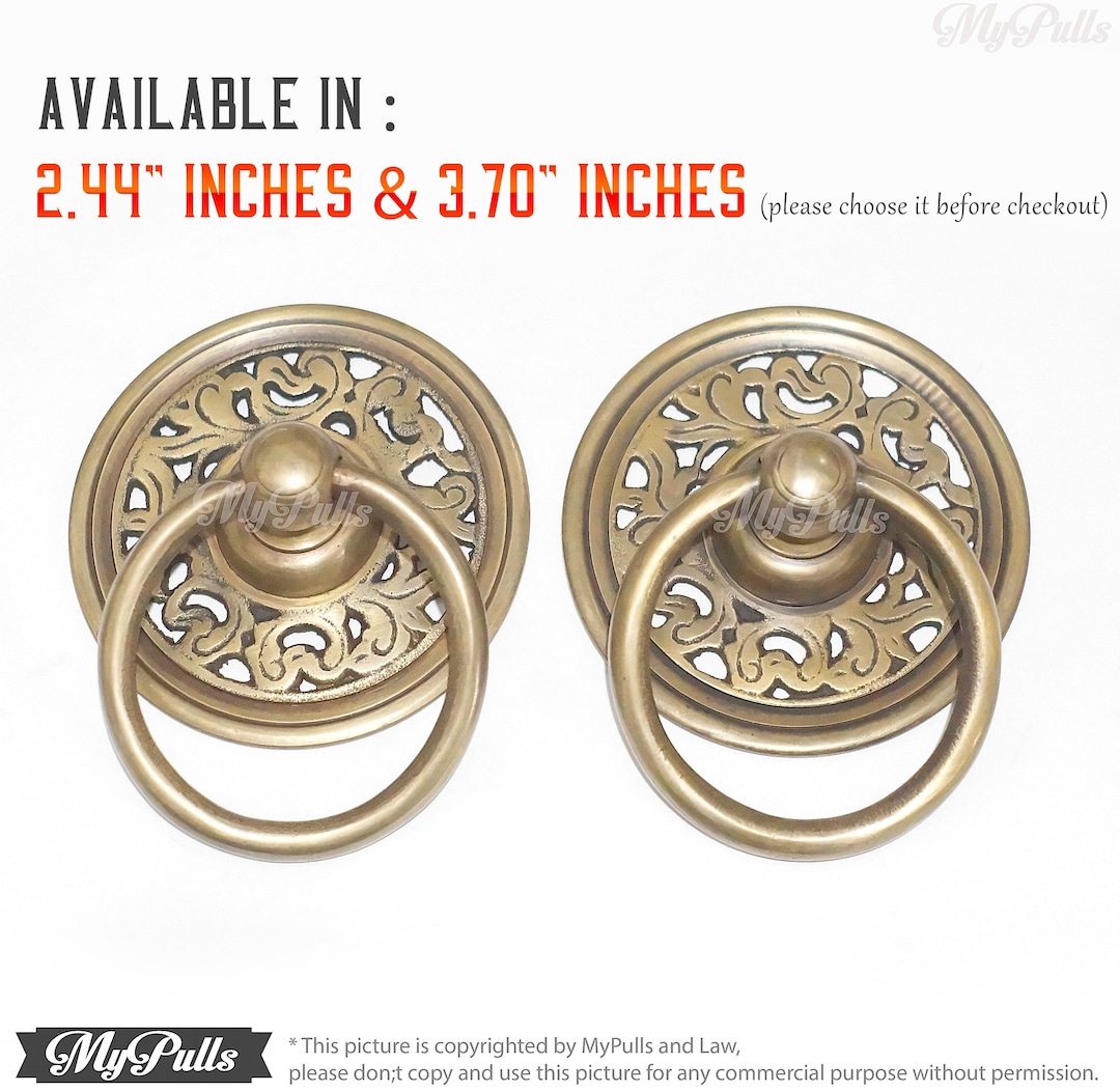 2 Pcs Solid Brass Round Carved Ring Pulls Handle | Brass Door Cabinet ...