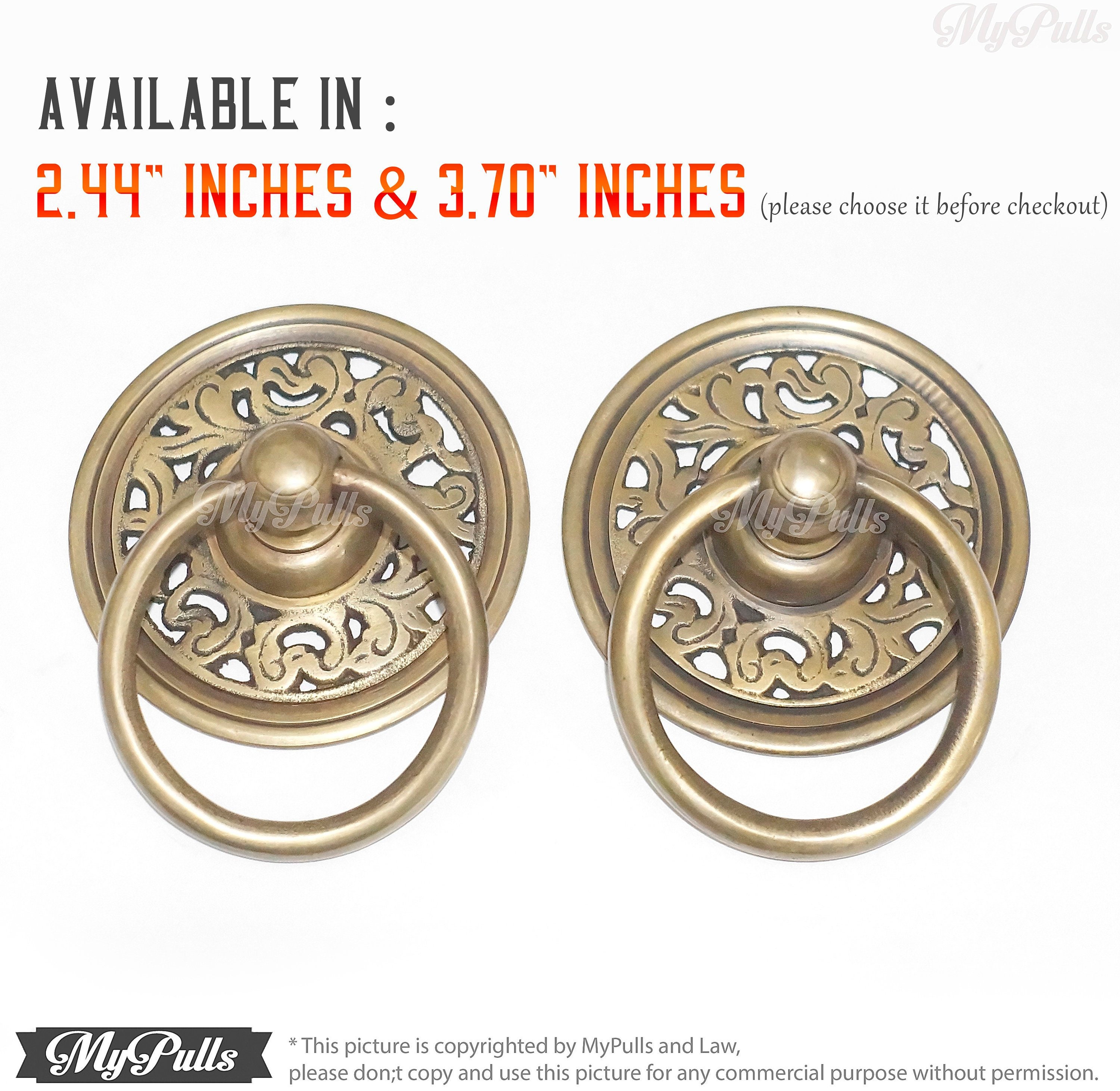 2 Pcs Solid Brass Round Carved Ring Pulls Handle Brass Door | Etsy