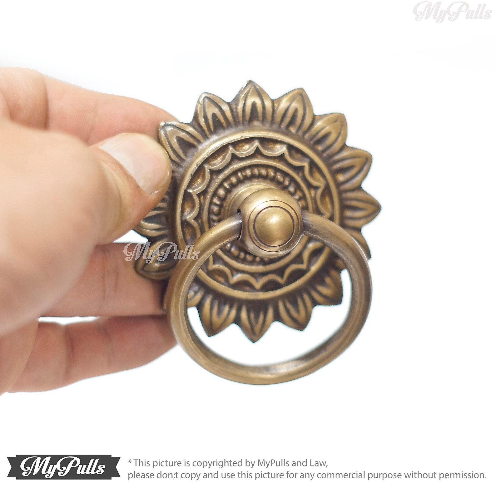 3.00 Solid Brass Sun Flower Ring Pull Knobs Retro - Etsy