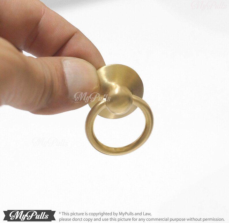 Brushed Brass Round Ring Pulls Cabinet Drawer Dresser Solid Brass Knob ...