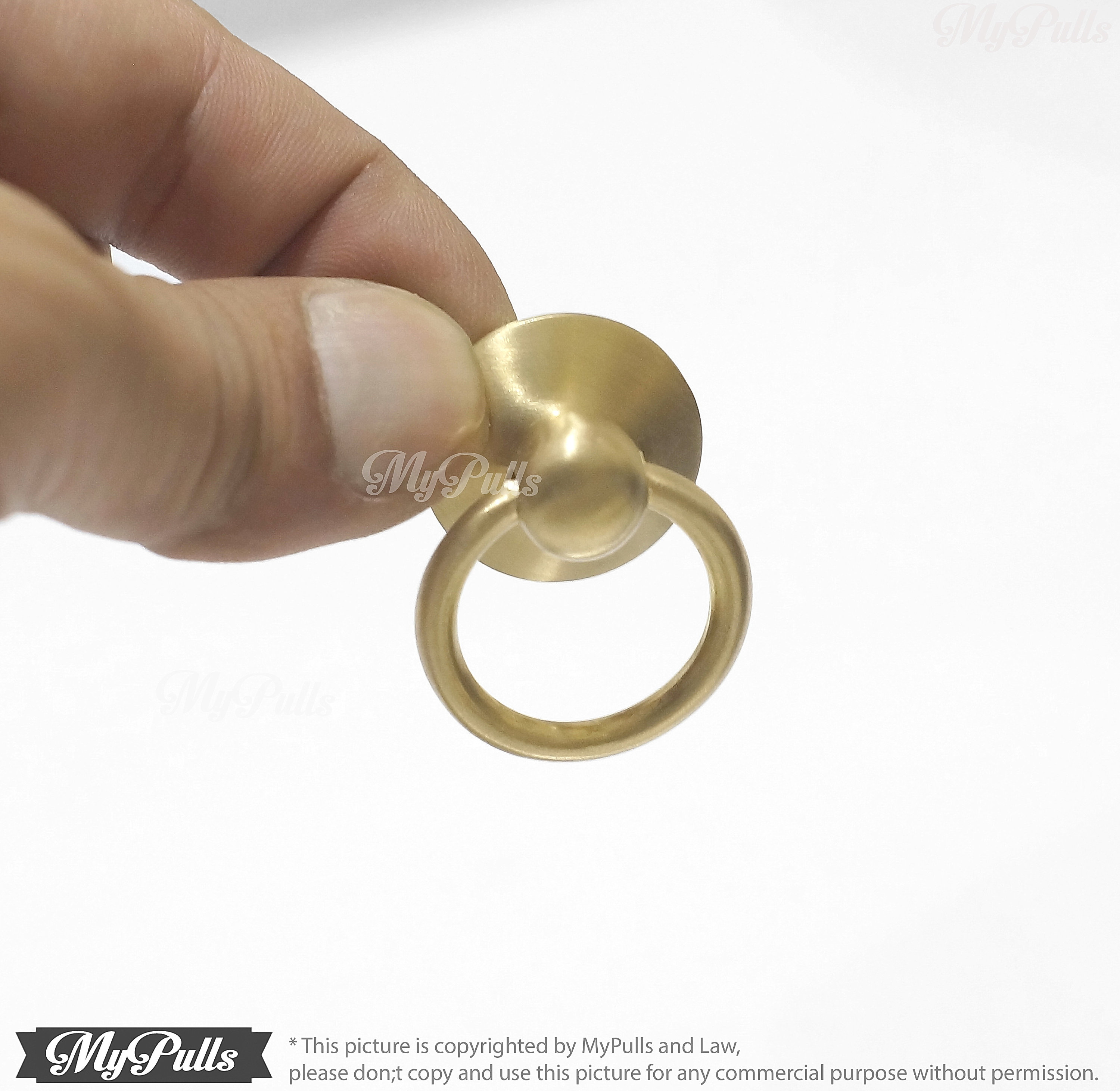 Brushed Brass Round Ring Pulls Cabinet Drawer Dresser Solid Brass Knob ...