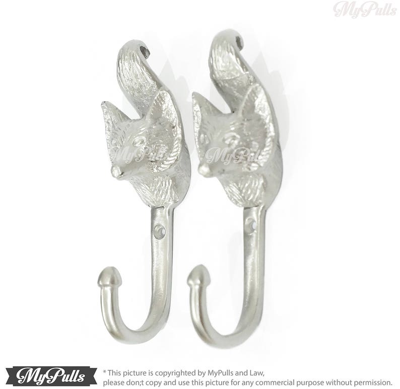 4.52 Pair Solid Brass Fox Wall Hook Woodland Strong Wall | Etsy