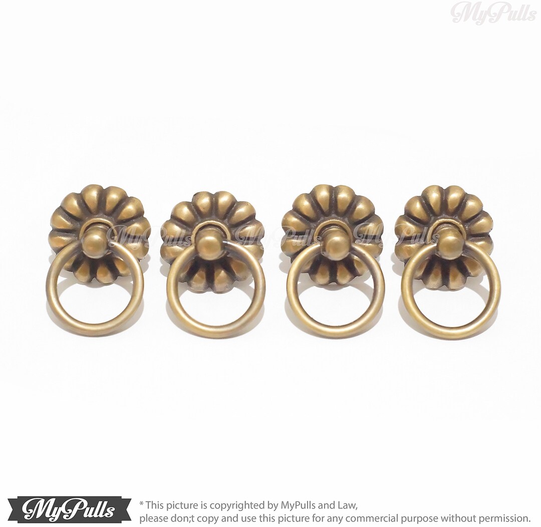 1.37" Set of 4 Pcs Solid Brass Retro Flower Ring Pull Knobs | Brass ...