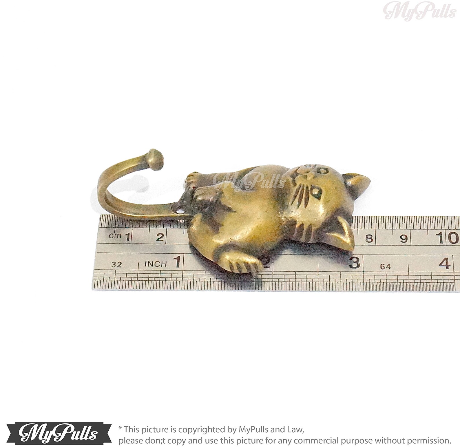 Pair Set of 2 Pcs Solid Brass Kitten Cute Cat Wall Hook Animal Pets ...