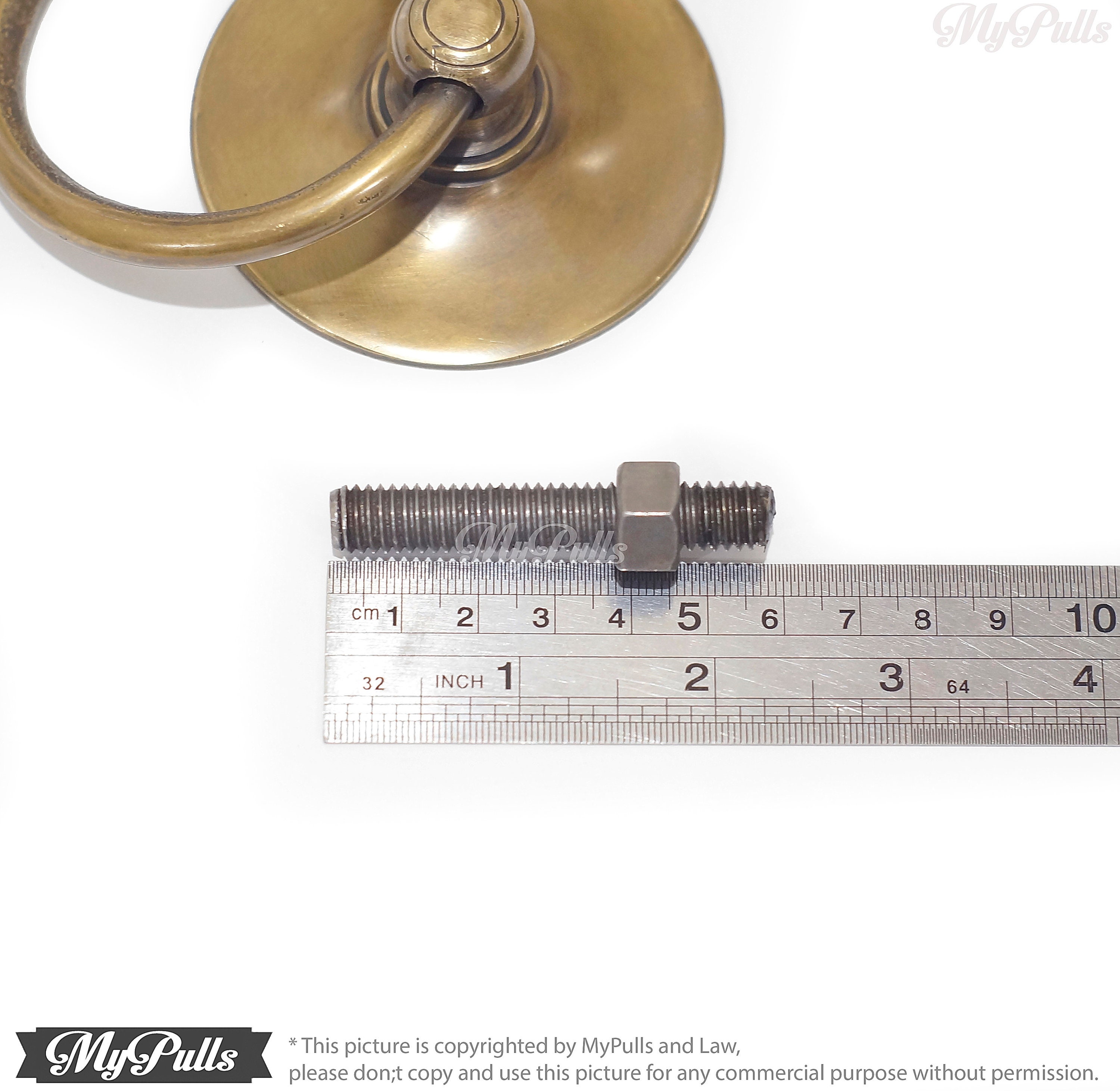 2.95" 2 Pcs Solid Brass Big Round Retro Classic Ring Pull Handle ...