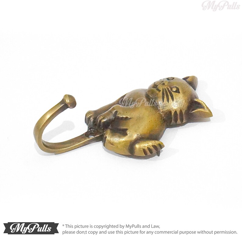 Pair Set of 2 Pcs Solid Brass Kitten Cute Cat Wall Hook Animal Pets ...