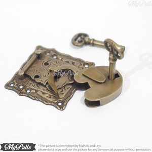 Solid Brass Old Padlock and Engraved Latch | Classic Cabinet, Box Brass ...